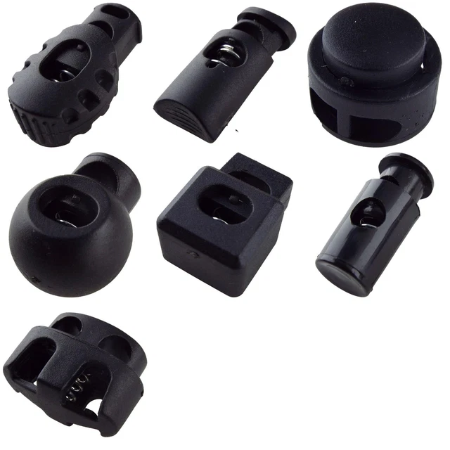 7 TYPE BLACK Plastic Push Spring Cord End Lock Stop Buckle BUY 2 4 8 ...