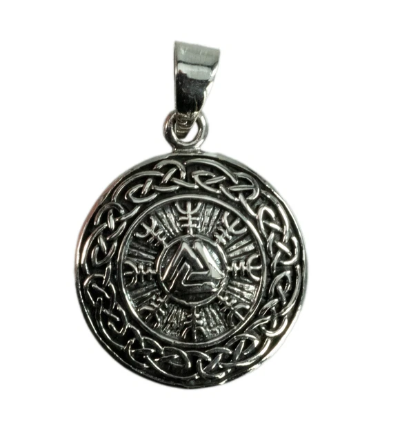 AEGISHJALMUR - PENDENTIF Viking Heaume de Awe et Valknut -4.7 g- Argent ...