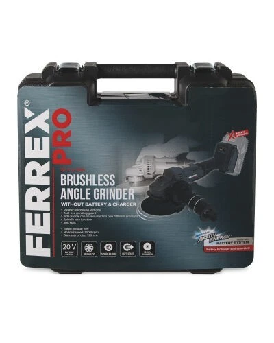 FERREX PRO ANGLE Grinder Brushless Cordless 125mm with 2 Discs & Case ...