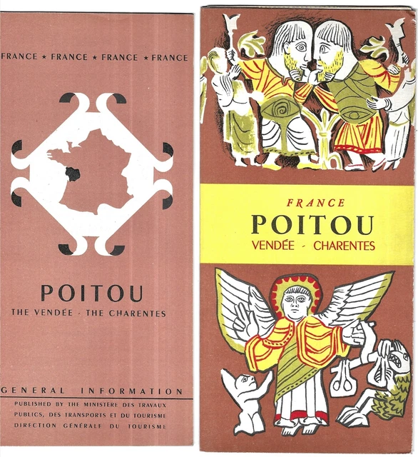 VINTAGE BROCHURES POITOU Vendee Charentes France Illustrated Map Travel ...