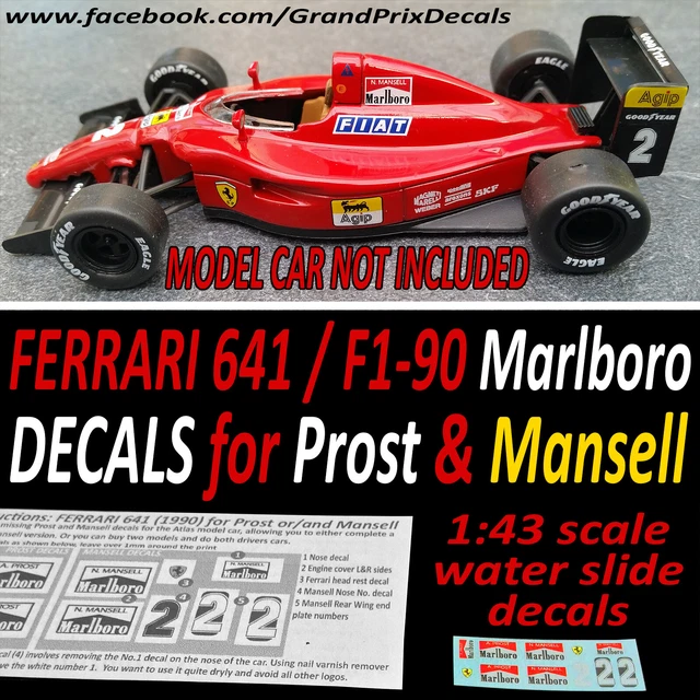 FERRARI 641 F1-90 MISSING Logos water slide DECALS for Prost & Mansell ...