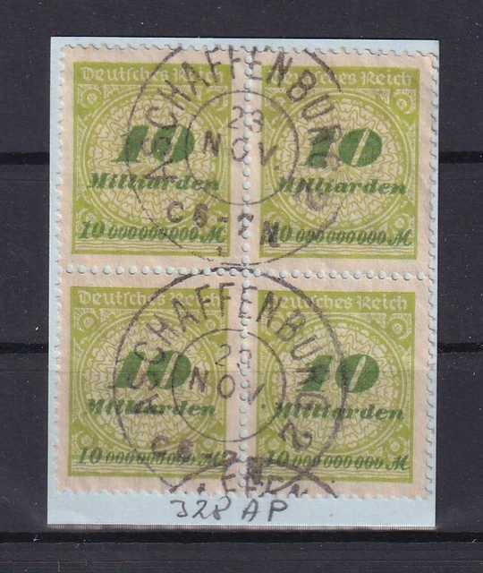 BRIEFMARKEN DEUTSCHES REICH MiNr. 328 A P gestempelt Viererblock 1923 Inflation EUR 1,00 ...