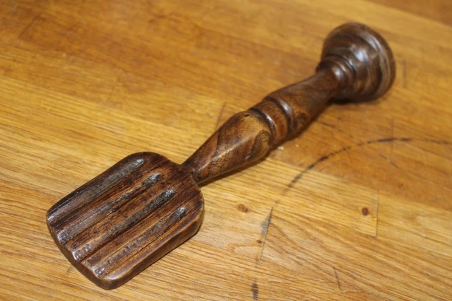 RARE ANTIQUE VINTAGE Wooden Treen Butter Stamp Mould & PAT Hand Carved ...