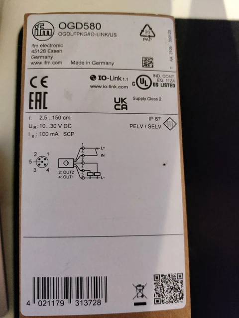 IFM ELECTRONIC OPTISCHER Abstandssensor LongRange OGD580 OGDLFPKG / Neu ...