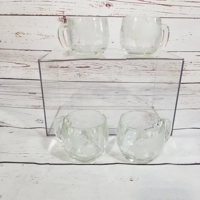 4 VINTAGE NESTLE NESCAFE Etched Clear Glass World Globe Map Coffee Mugs ...