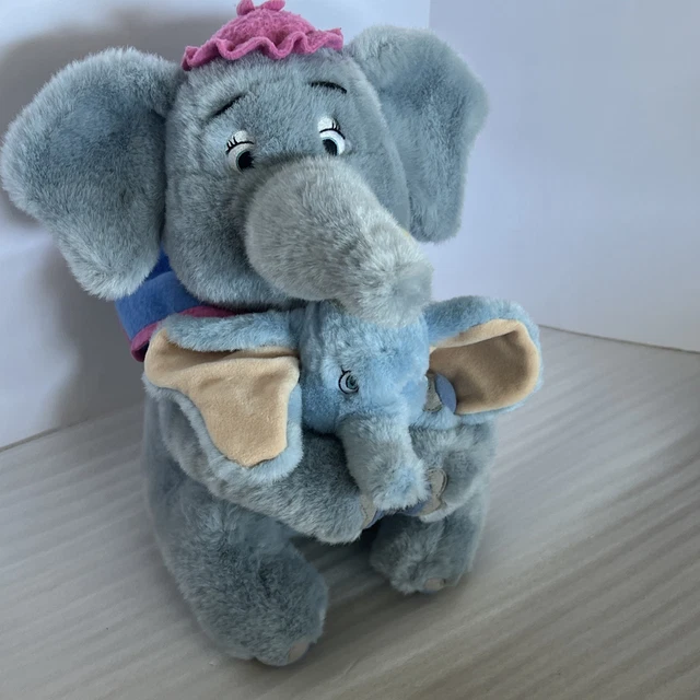 DISNEY STORE MRS Jumbo & Dumbo Stuffed Plush Elephant Gray 12" Holding ...