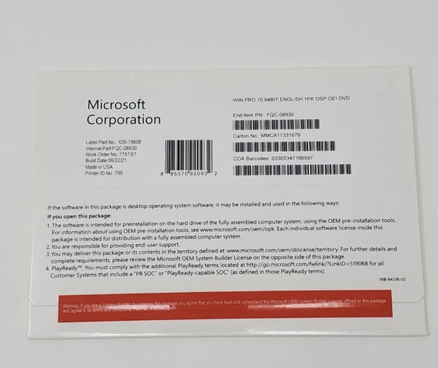 GENUINE MICROSOFT WINDOWS 10 Pro DVD & Product Key Card - New Sealed £ ...