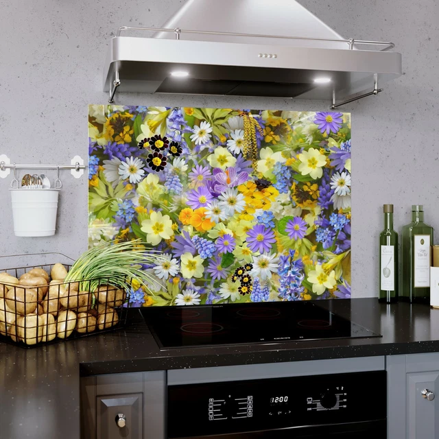 GLASS SPLASHBACK KITCHEN Tile Cooker Wall Panel ANY SIZE Meadow Nature ...