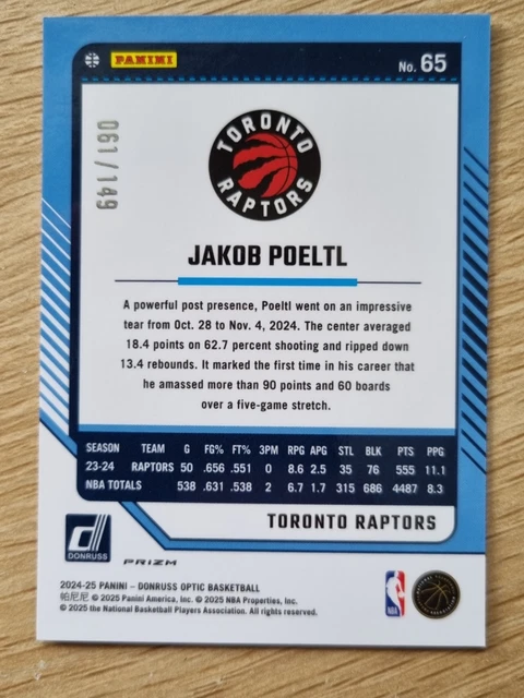 2024-25 DONRUSS OPTIC /149 Lime Green #65 Jakob Poeltl - Raptors $4.00 ...