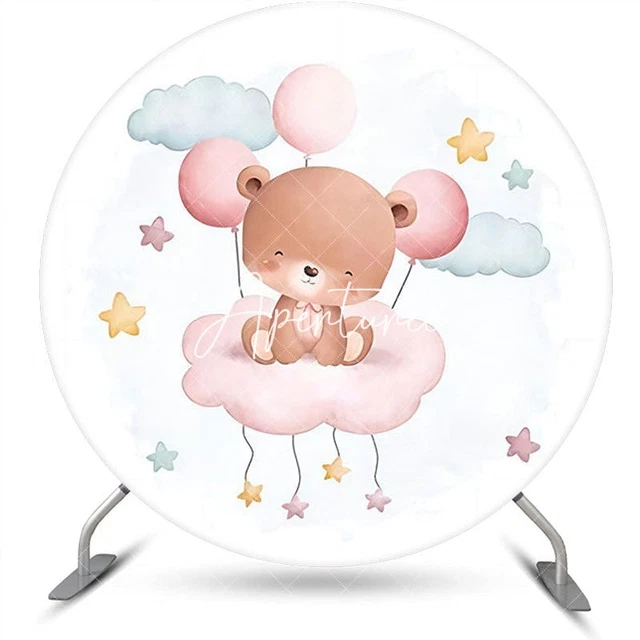 WHITE PINK SIMLING Bear Round Baby Shower Backdrop $37.84 - PicClick AU