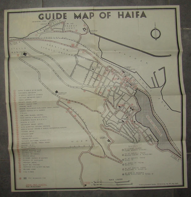 RARE PALESTINE ERETZ Israel WW2 1945 British Army Sarafand Map Haifa ...