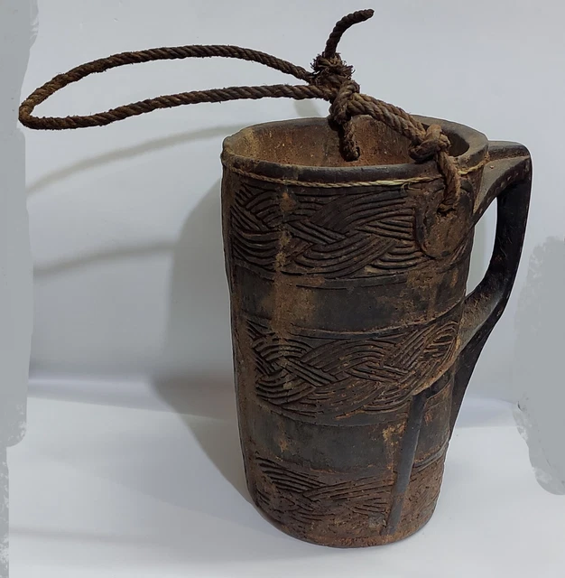 ANTIGÜEDAD PRIMITIVO MADERA Yak Leche Tarro De Nepal / Tibet Collective ...