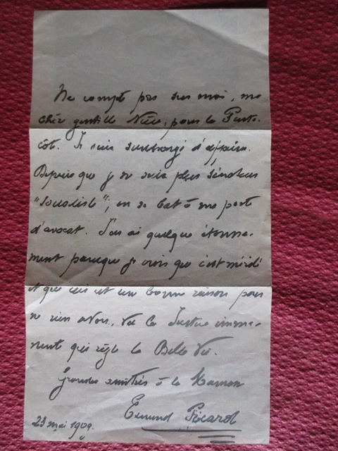 EDMOND PICARD SÉNATEUR-ÉCRIVAIN-AVOCAT belge lettre autographe manuscrite 1909 EUR 14,00 ...