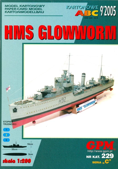 CARD PAPER CUT Out Model kit GPM British Destroyer HMS GLOWWORM Laser ...