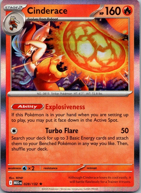 CINDERACE RARE ME01: Mega Evolution 028/132 NM £1.81 - PicClick UK