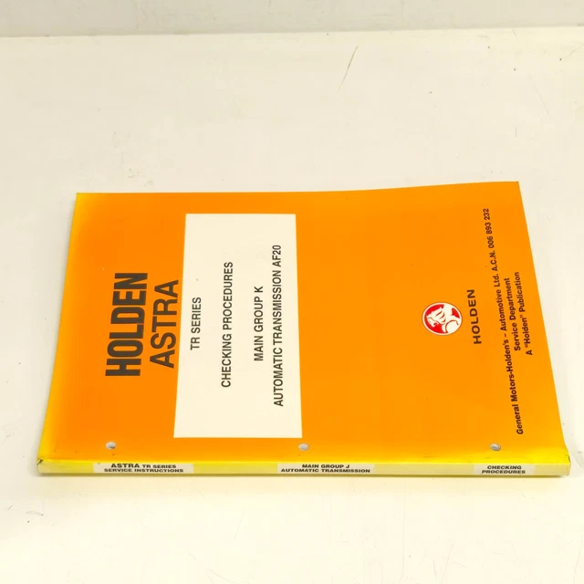 HOLDEN ASTRA TR Series Checking Procedures Main Group K Automatic ...