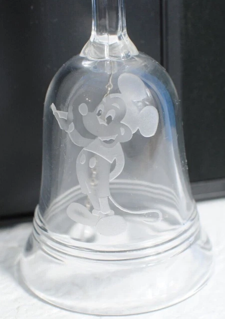 WALT DISNEY PRODUCTION Mickey Mouse Etched Frosted Crystal Glass Bell 7 ...