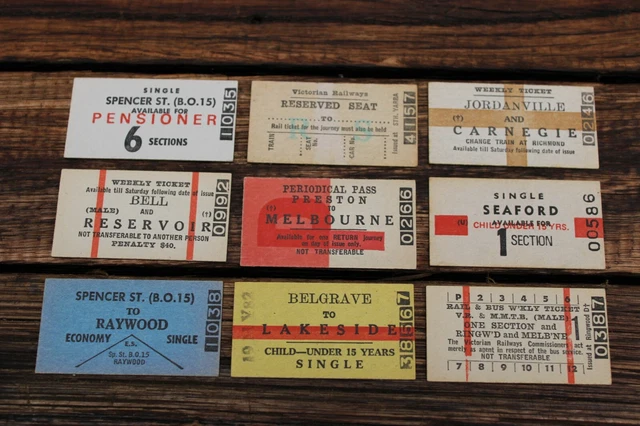 BULK VINTAGE VICTORIAN Railways Vic Rail Train Ticket Carnegie Weekly ...