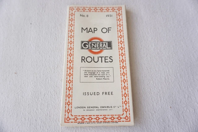 1931 NO. 8 Map of London General Bus Routes London Underground VGC £31. ...