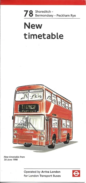 LONDON BUSES NEW Timetable For Route 78 - June 1998 £1.00 - PicClick UK