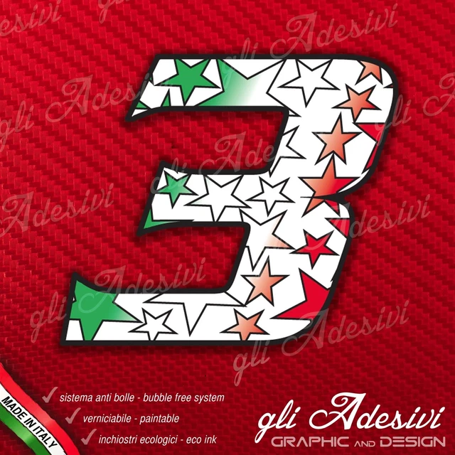 AUTOCOLLANTS NUMÉRO 3 Moto Voiture Cross Course Star Vert Blanc Rouge ...