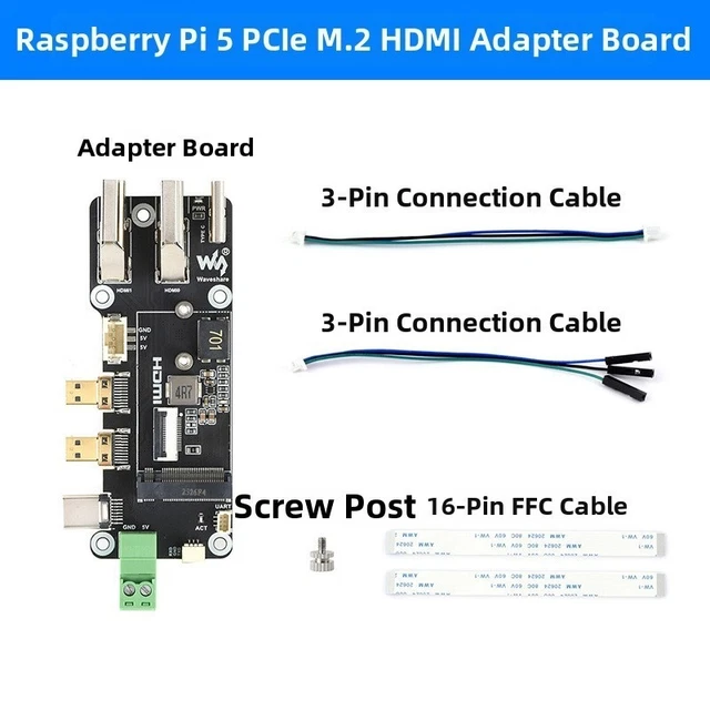 FOR RASPBERRY PI 5 For PCIe to M2 NVMe SSD Adapter Dual 4K Video Output ...