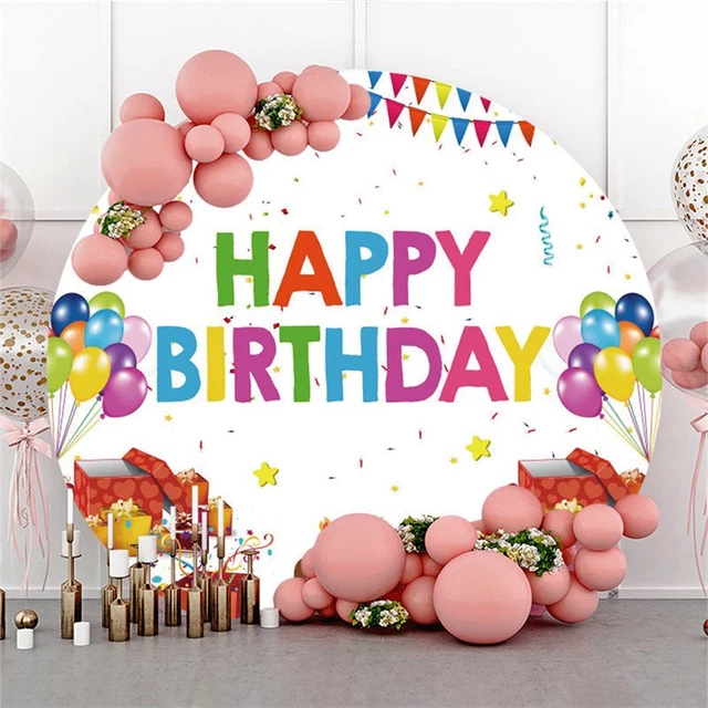SWEET CAKE AND Balloons Round Happy Birthday Backdrop $37.90 - PicClick AU