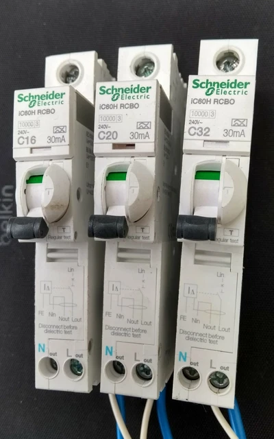 SCHNEIDER ACTI 9 iC60H RCBO 30mA 45, 32A, 20A, 16A Type C 10K ! Live ...