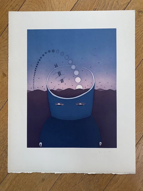 JEAN-MICHEL FOLON HOMME aux phases de la lune (41x32) signé sur vélin ...