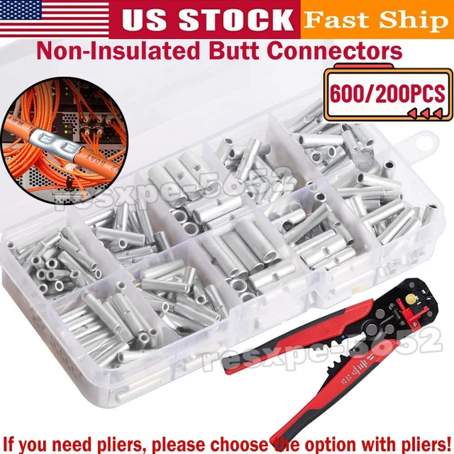 600PCS NON INSULATED Butt Splice Uninsulated Crimp Wire Connectors ...