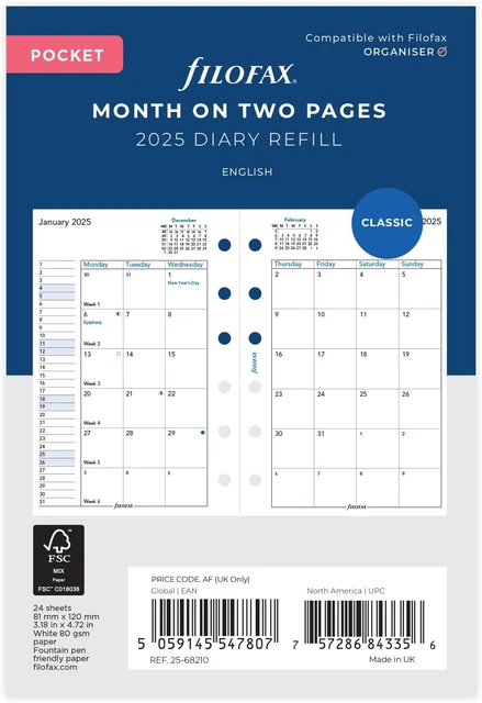FILOFAX WEEK TO view 2025 - Pocket - Multilanguage - Pocket $31.68 ...