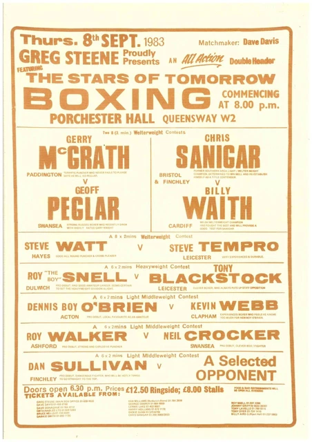 1983 CHRIS SANIGAR v BILLY WAITH, from Porchester Hall, Original ...