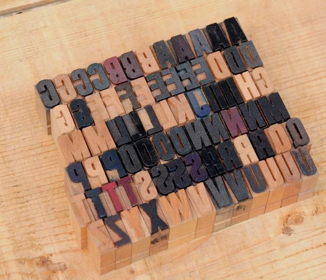 A-Z ANCIENS CARACTÈRES d'imprimerie en bois typographie lettres ABC ...