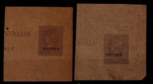 AUSTRALIA HALFPENNY OVPT Specimen Postal Card Stamps. Cut-Out's. #1076 ...