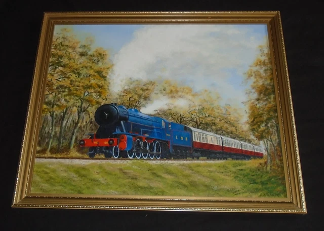 VINTAGE LOCOMOTIVE TRAIN in the Countryside Signed Oil Painting Tony ...