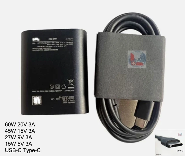 60W USB-C ADAPTER Power for Dell Pro 13 Plus Laptop or 2-in-1 PB13255 ...
