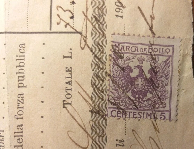 1910 MARCA BOLLO 5 Cent Su Ricevuta Riscossione Imposte EUR 9,90 ...