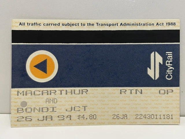 NSW CITY RAIL Railway Ticket MacArthur to Bondi Junction Return 1994 ...