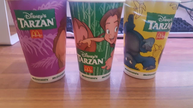 MCDONALD'S HAPPY MEALS "Tarzan" Collectable set of 3 drinks cups - S2 £ ...