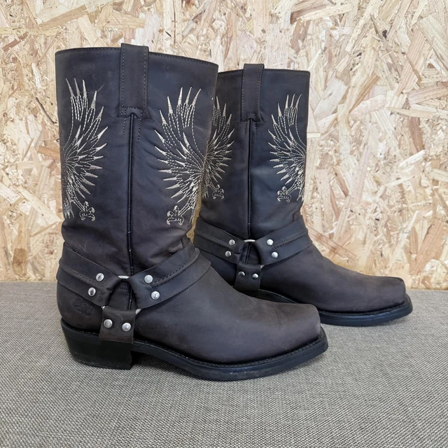 GRINDERS MENS BROWN leather cowboy boots bald eagle UK 11 western £79. ...