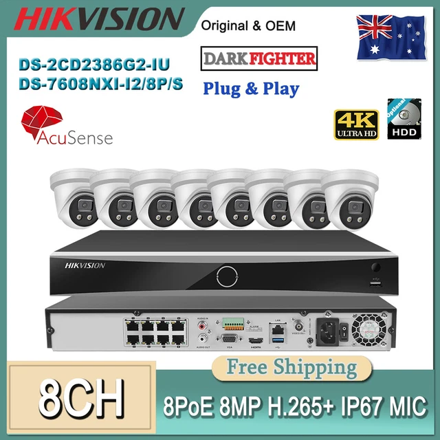 HIKVISION 4K 8MP DarkFighter AcuSense Mic 8CH 8 POE NVR IR IP Camera system kit $1,399.00 ...