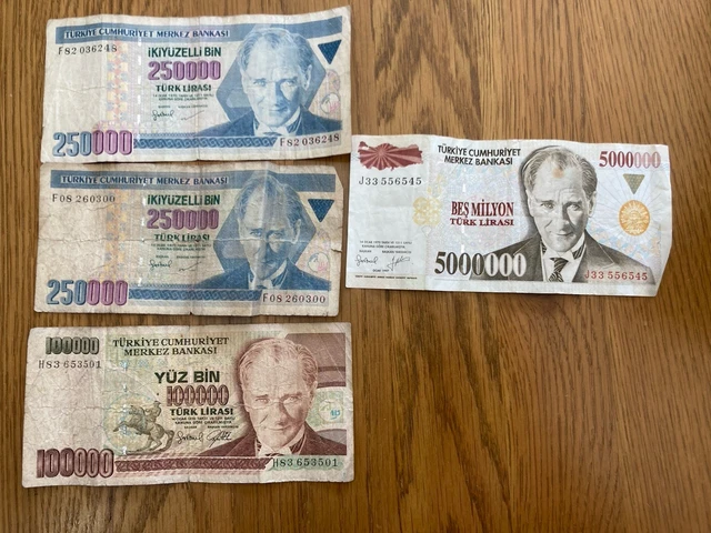 OLD TURKISH LIRA banknotes TURK LIRASI 4 Notes See Pictures.(M19/8 ...
