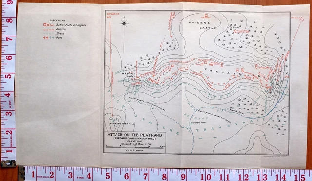 BOER GUERRE ERA Carte / Bataille Plan Attaque Sur Platrand 6 Jan 1900 ...
