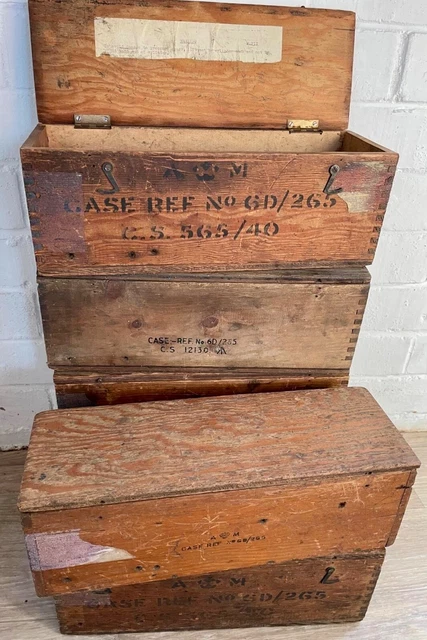 RARE VINTAGE BRITISH RAF wooden cases (6 no.) for portable oxygen ...
