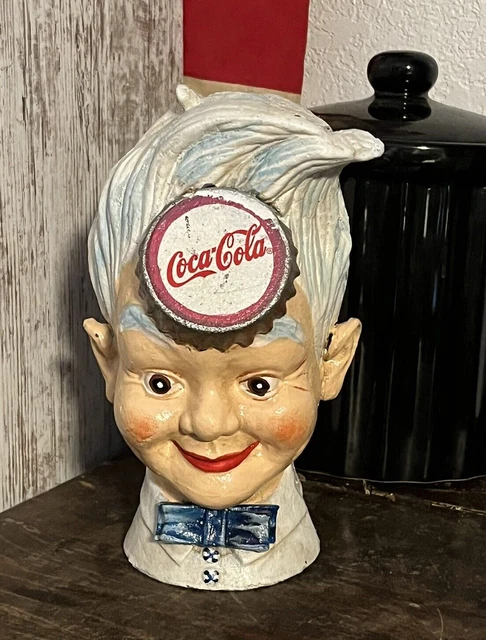 CAST IRON COCA-COLA Coke Sprite Boy Soda Head Heavy Coin Bank Nice ...