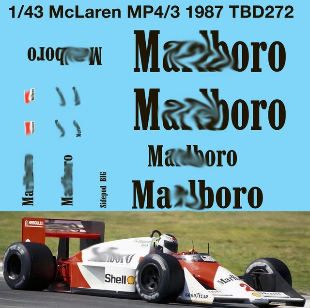 1/43 MCLAREN MP4/3 F1 1987 Decals TB Decal TBD272 EUR 5,00 - PicClick FR