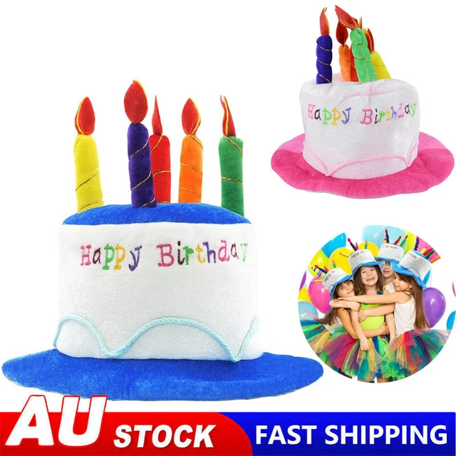 HAPPY BIRTHDAY PLUSH Cake Hat with Candles Fancy Dress Party Hats ...