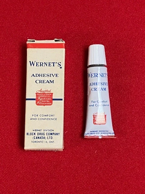 VINTAGE WERNET'S ADHESIVE Denture Creme Professional Sample Box Tube ...
