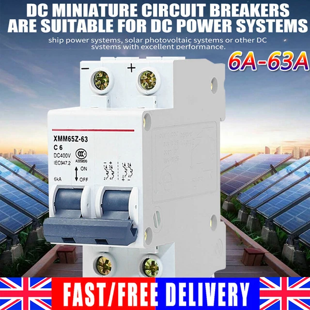DC CIRCUIT BREAKER 400V 2 Pole Double MCB Solar PV 6 10 16 20 32 40 50 63 Amp £11.39 - PicClick UK