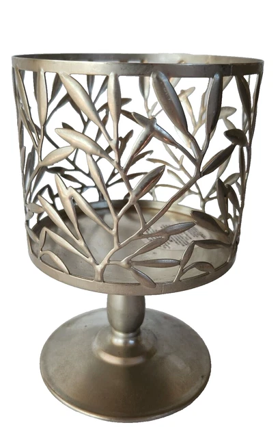 BATH & BODY Works Silver Vines Leaf Design Pedestal Candle Holder 6.5 ...